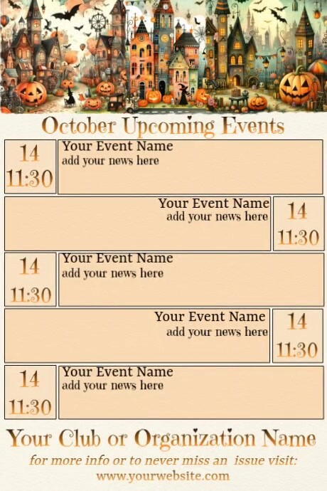 Plantilla de October Upcoming Events Calendar by Paula | PosterMyWall