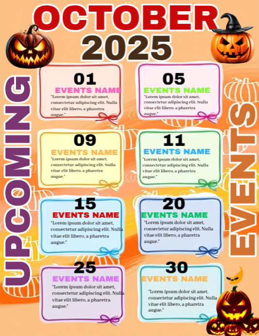 October upcoming events schedule flyer Template | PosterMyWall