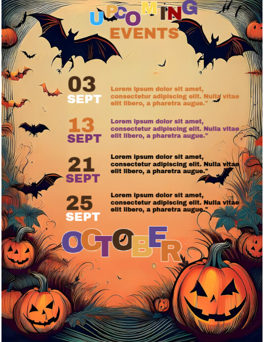 October upcoming events schedule flyer Template | PosterMyWall