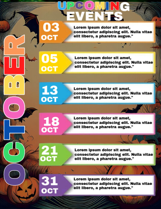 October upcoming events schedule flyer Template | PosterMyWall