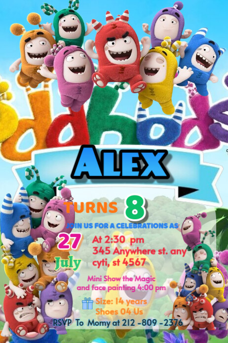 Copy of oddbods invitation Brithday party temple flayer editablet ...