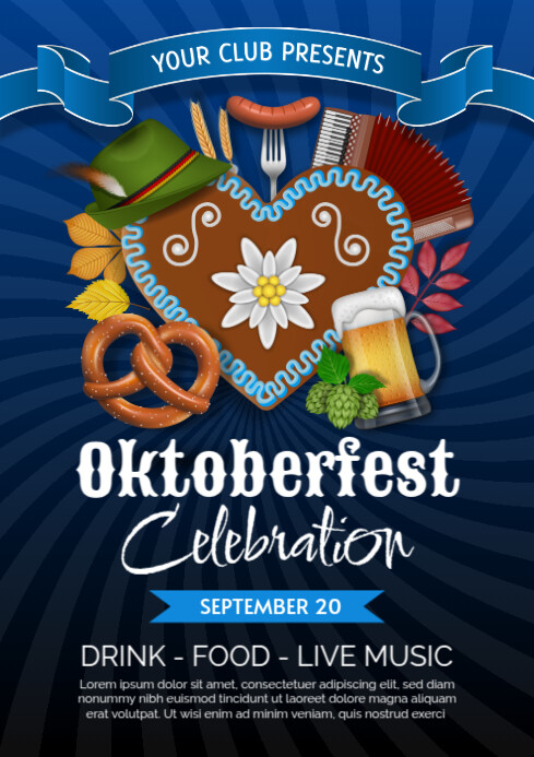 oktoberfest celebration poster with gingerbread heart and beer mugs ...