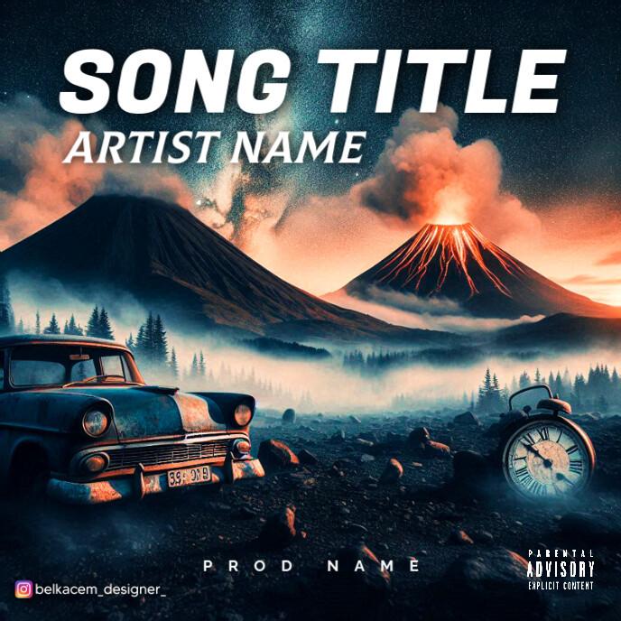 old car and volcano Album cover art Template | PosterMyWall
