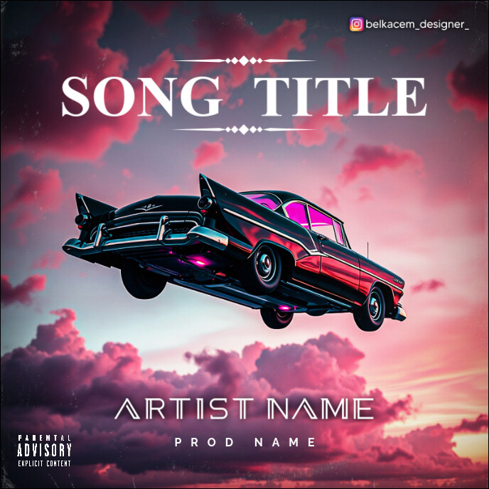 old car fly in sunset album cover art design mixtape template ...