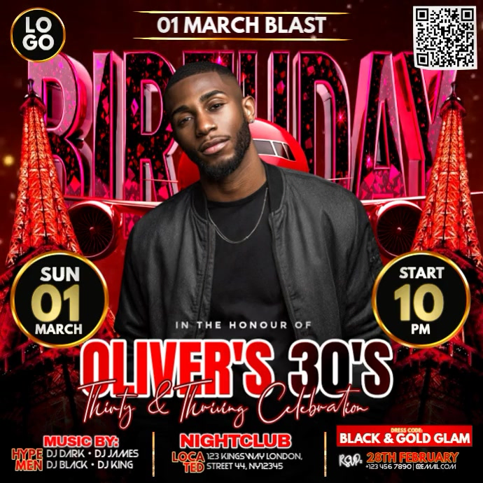 Oliver’s Red Neon Birthday Bash Template | PosterMyWall