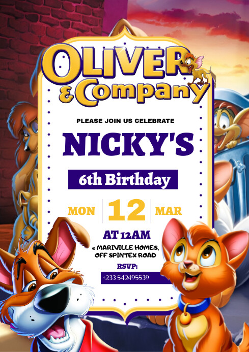 Oliver & Company Birthday Invitation Template | PosterMyWall