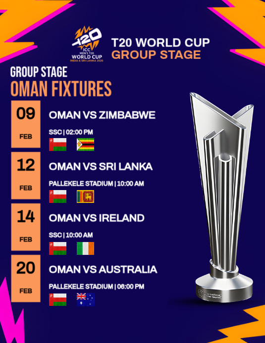 Modèle Oman t20 world cup 2026 group stage fixtures | PosterMyWall