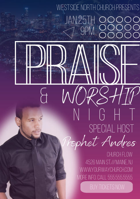 Ombre Praise & Worship Church Flyers Template | PosterMyWall