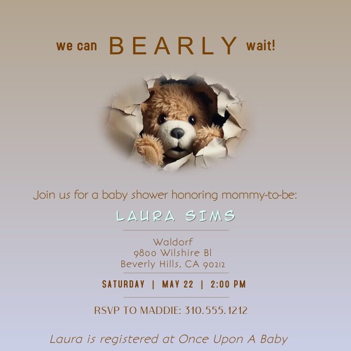 Ombre We Can Bearly Wait! Template | PosterMyWall