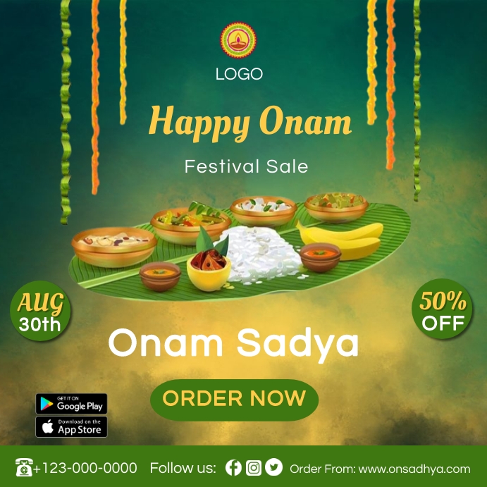 Onam Sadya Instagram Post Graphics Design Template | PosterMyWall