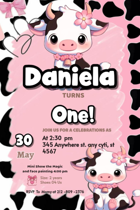 One Brithday cow temple flayer editablet poster desing Template ...