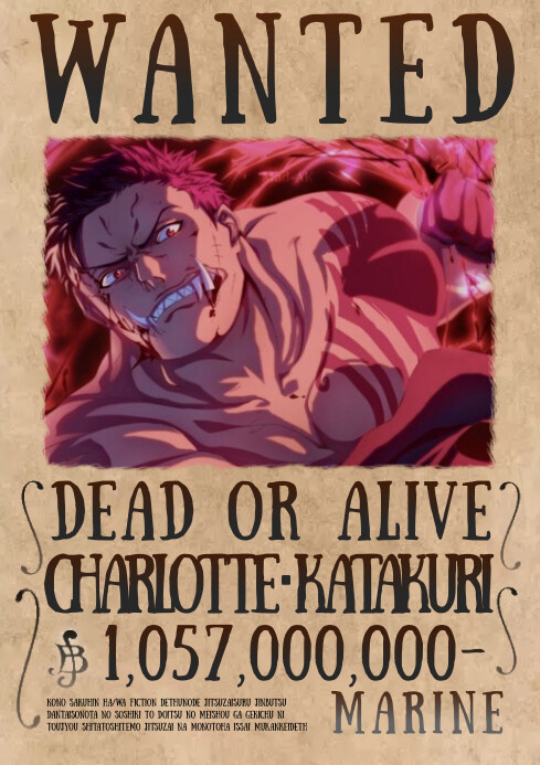 Plantilla de One Piece Bounty Wanted Charlotte-Katakuri | PosterMyWall