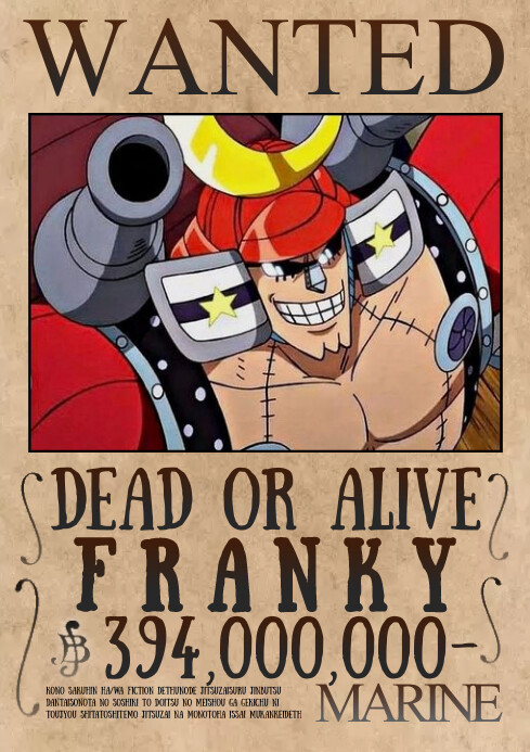 Plantilla de One Piece Bounty Wanted Franky | PosterMyWall