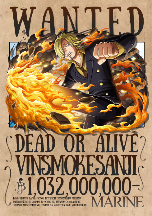 One Piece Bounty Wanted Vinsmoke Sanji Template | PosterMyWall