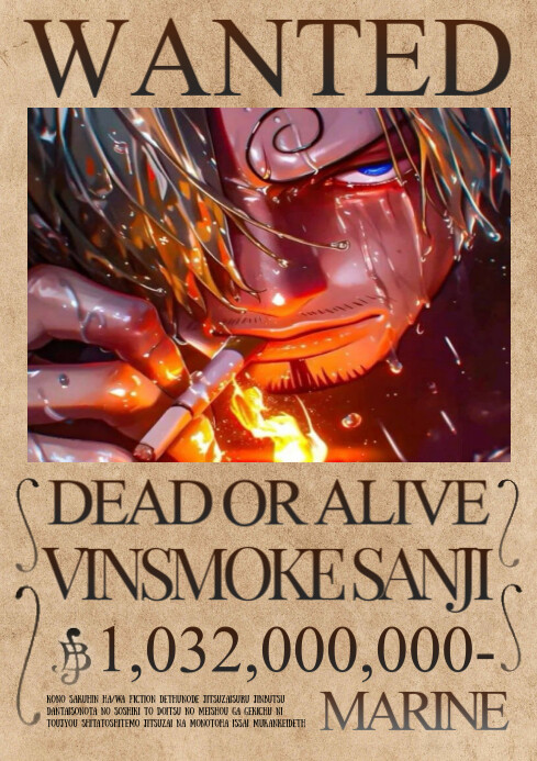 One Piece Bounty Wanted Vinsmoke Sanji Template | PosterMyWall