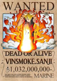 One Piece Bounty Wanted Vinsmoke Sanji Template | PosterMyWall