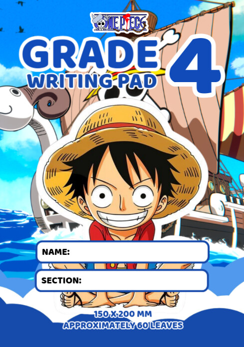 One Piece Grade 4 Writing Pad cover Template | PosterMyWall