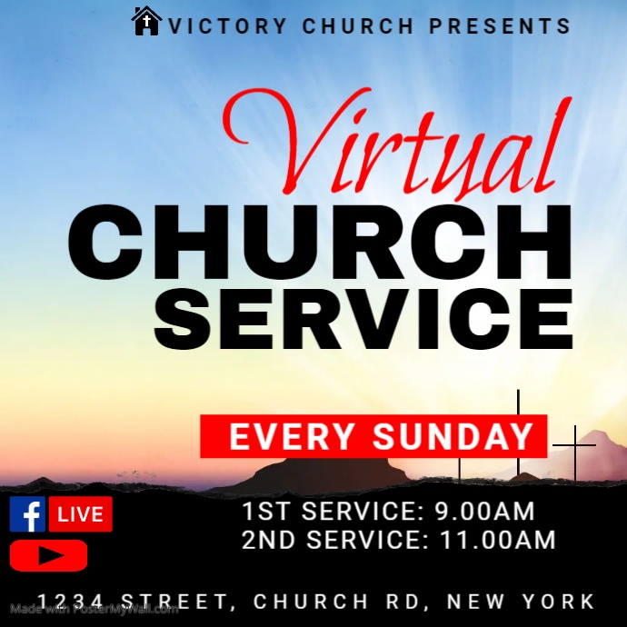 ONLINE CHURCH SERVICE FLYER Template | PosterMyWall