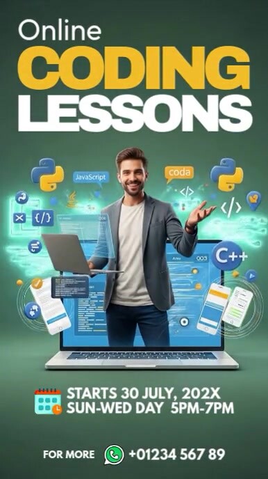 Online Coding Lessons Instagram Reel Template | PosterMyWall