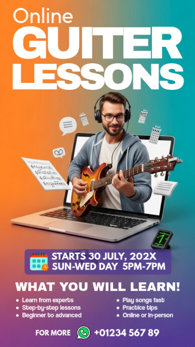online guitar lessons Template | PosterMyWall