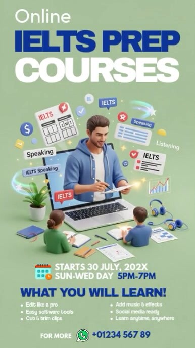 Online IELTS Prep Course Template | PosterMyWall