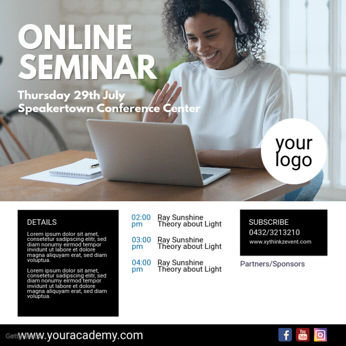 Online seminar course class elearning school Template | PosterMyWall