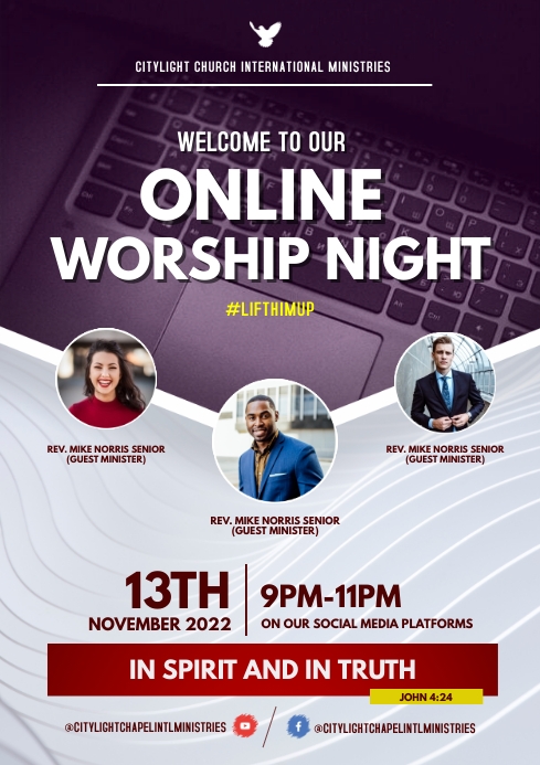 online worship night flyer template | PosterMyWall