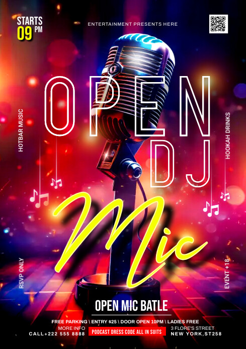 OPEN DJ MIC Template | PosterMyWall