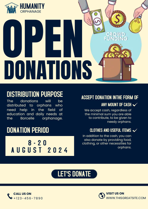 Open Donation Navy Blue ads Template | PosterMyWall