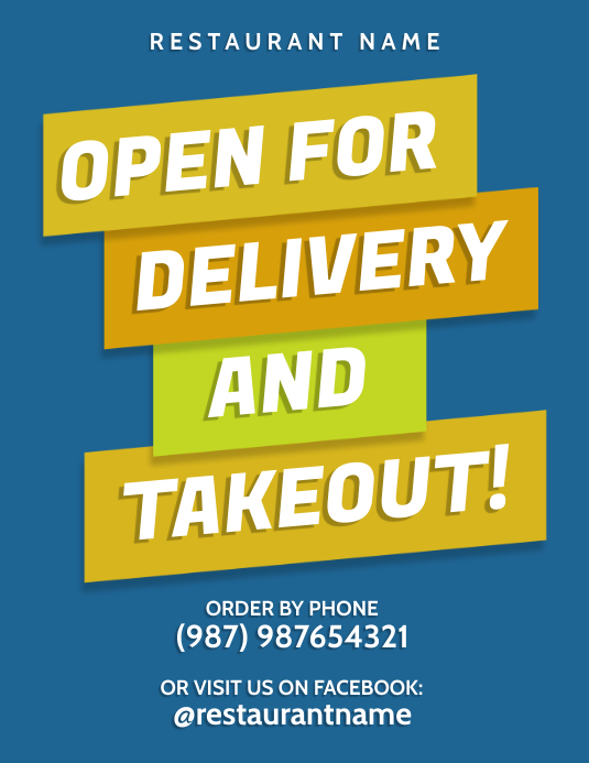 Open for delivery takeout front poster Template | PosterMyWall