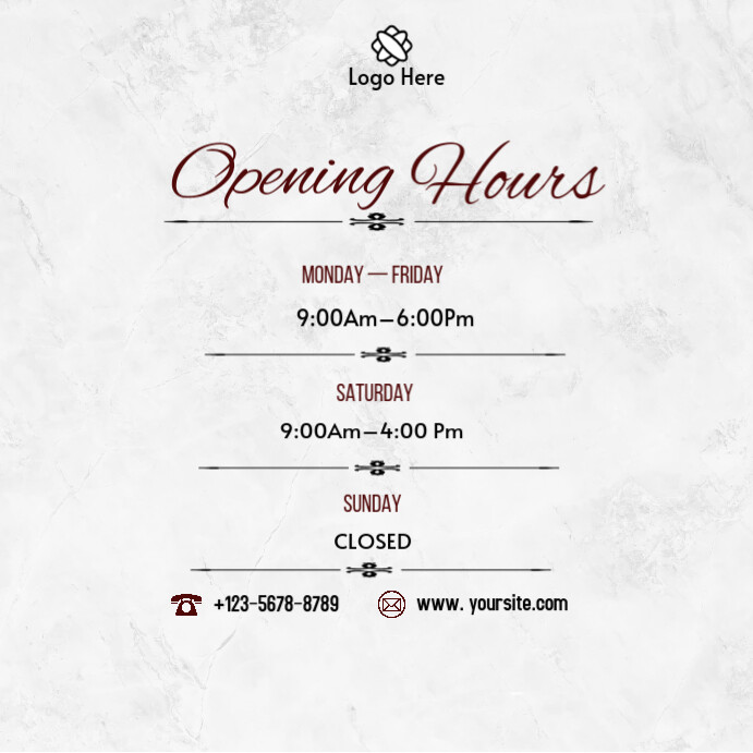 Plantilla de Opening hours elegant flyer | PosterMyWall