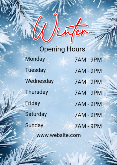 Opening Hours Poster Template | PosterMyWall