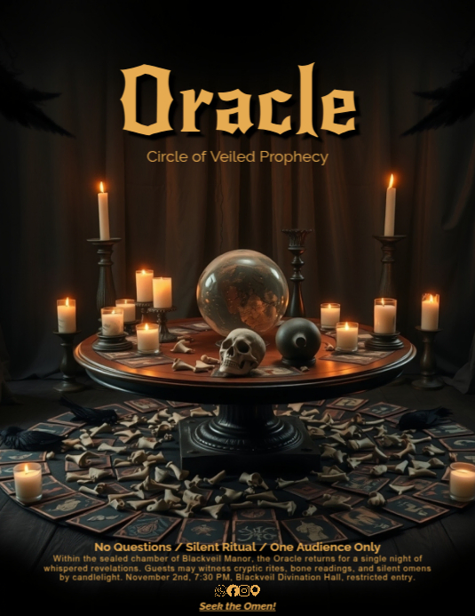 Plantilla de Oracle of Ash – Victorian Divination Chamber Flyer | PosterMyWall