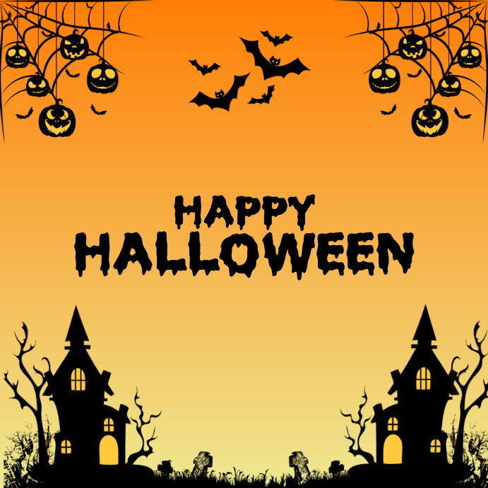 orange, yellow, black, simple happy halloween Template | PosterMyWall