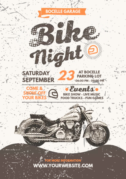 Orange & Brown Retro Bike Night Flyer Template | PosterMyWall