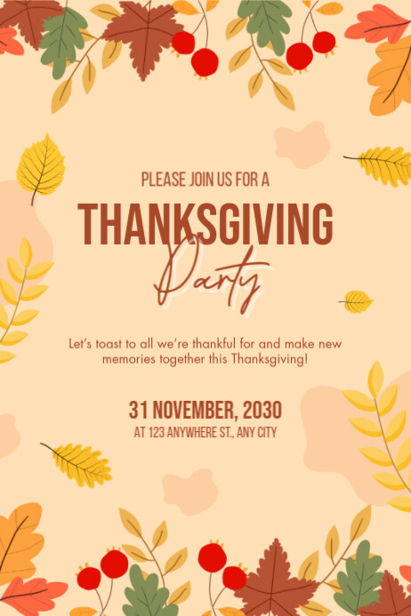 Orange & Yellow Floral Thanksgiving Party Poster Template | PosterMyWall