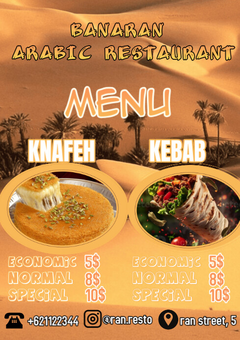Copy of Orange 3d Arabic Food Menu A4 | PosterMyWall