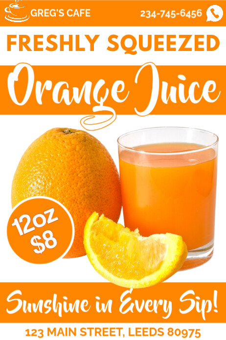 Orange 3d Freshly Squeezed Orange Juice Poster Template | PosterMyWall
