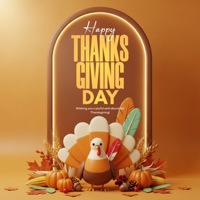 Orange 3d Happy Thanksgiving Day Instagram Post Template | PosterMyWall