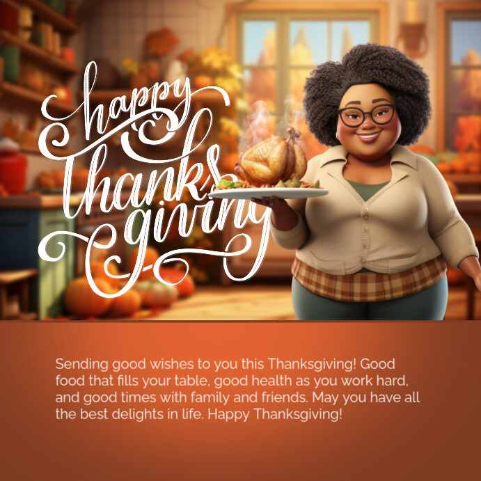 Orange 3d Happy Thanksgiving Instagram Post Template | PosterMyWall