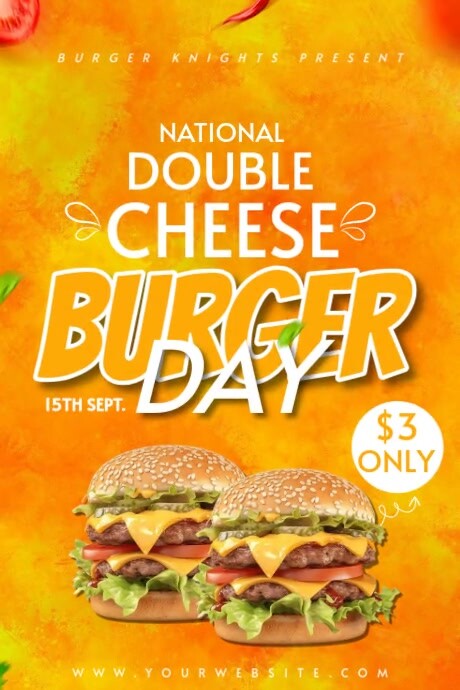 Orange 3d National Double Cheese Burger Day P Template | PosterMyWall