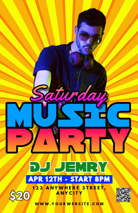 Orange 3d Saturday Music Party Tabloid Template | PosterMyWall