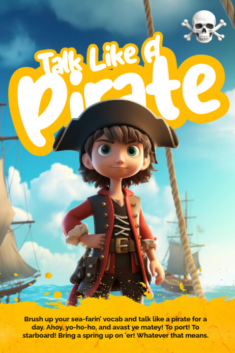 Orange 3d Talk Like A Pirate Day Poster Template | PosterMyWall