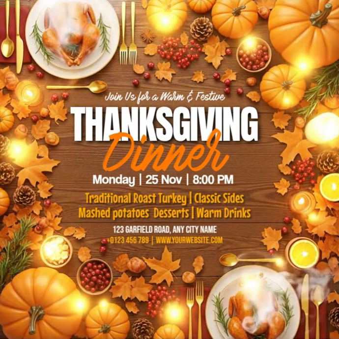 Copy of Orange 3d Thanksgiving Dinner Invite Instagram Post | PosterMyWall