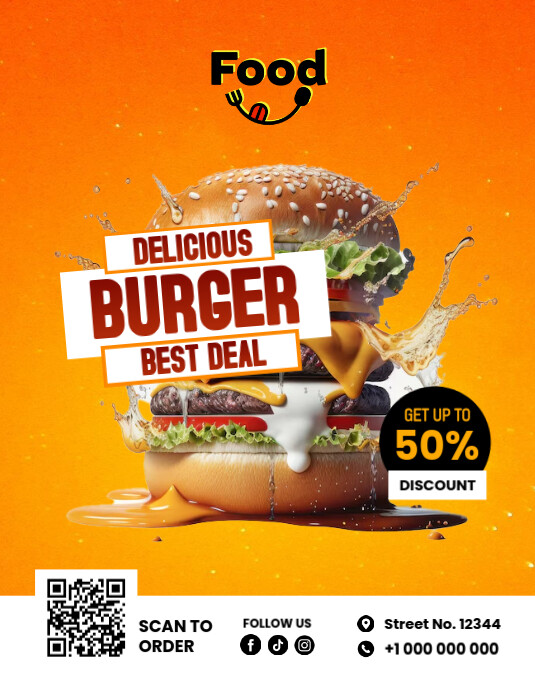 Orange Abstract Delicious Burger Promo Flyer Flyer (us Letter) Template ...