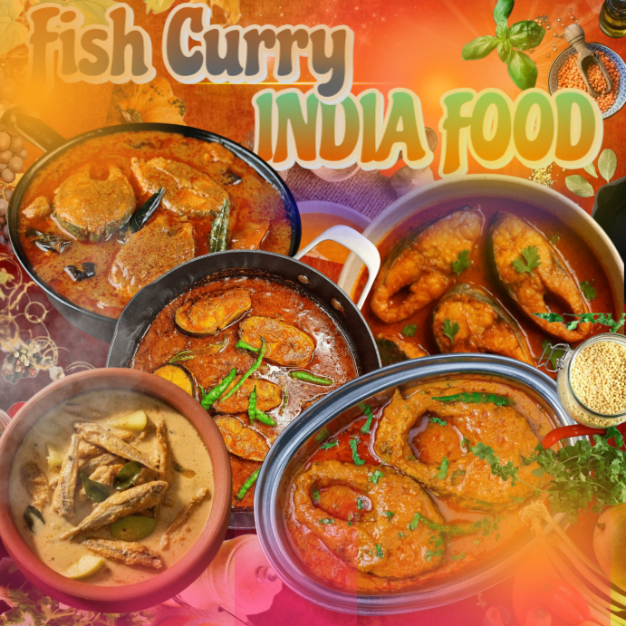 Orange Abstract Fish Curry India Food Instagram Post Template ...