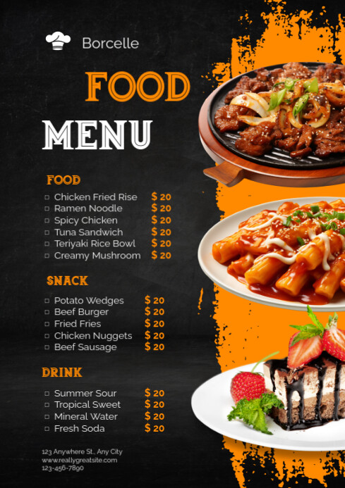 Orange And Black Modern Food Menu Template | PosterMyWall