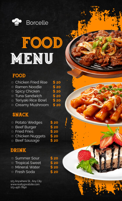 Orange And Black Modern Food Menu Template | PosterMyWall