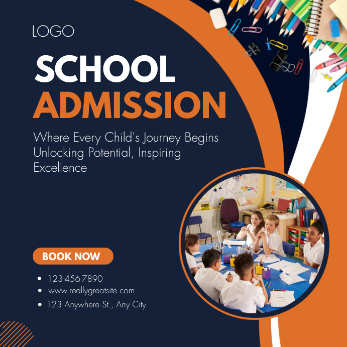 Plantilla de Orange and Blue Modern School Admission Insta | PosterMyWall