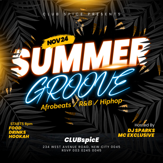 Copy of Orange and blue neon Summer groove party flye | PosterMyWall